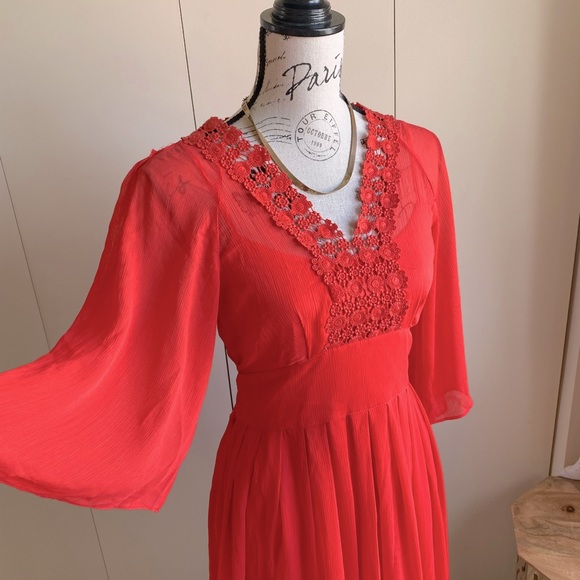 Dresses | Coral Boho Hippie Belted Dress With Matching Slip | Poshmark